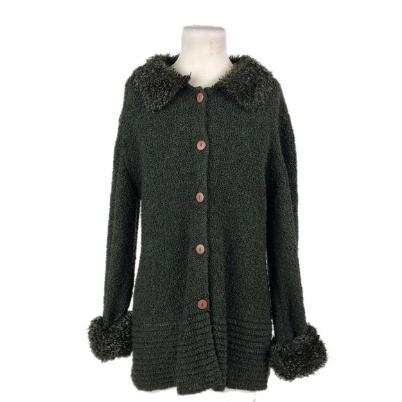 Side Effects | Sweaters | Side Effects Green Boucle Knit Cardigan ...